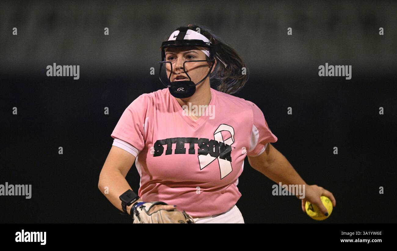 Stetson's Caitlin Mullen (8) during an NCAA college softball game ...