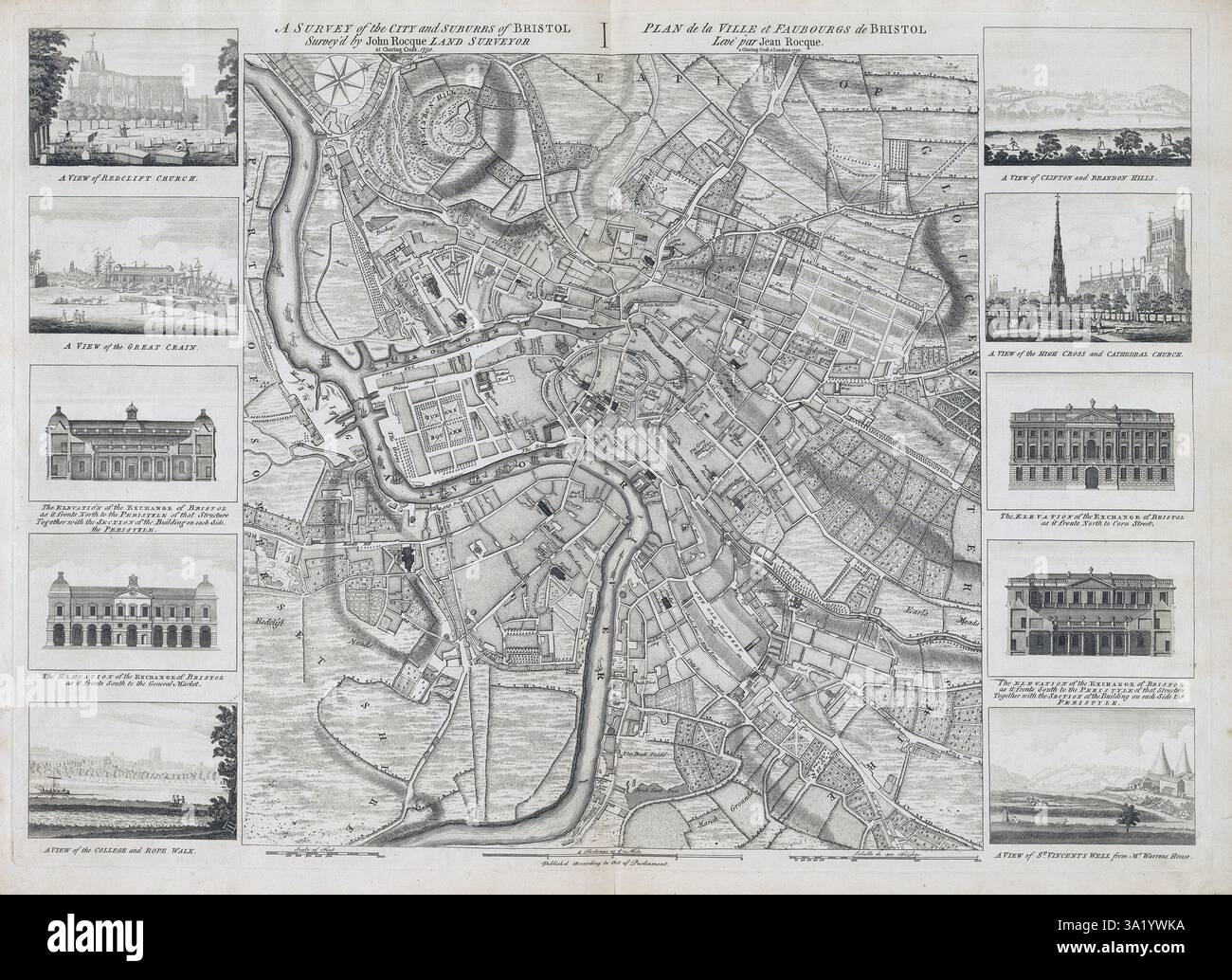 John Rocque, A Survey of the City and Suburbs of Bristol, England 1750 ...