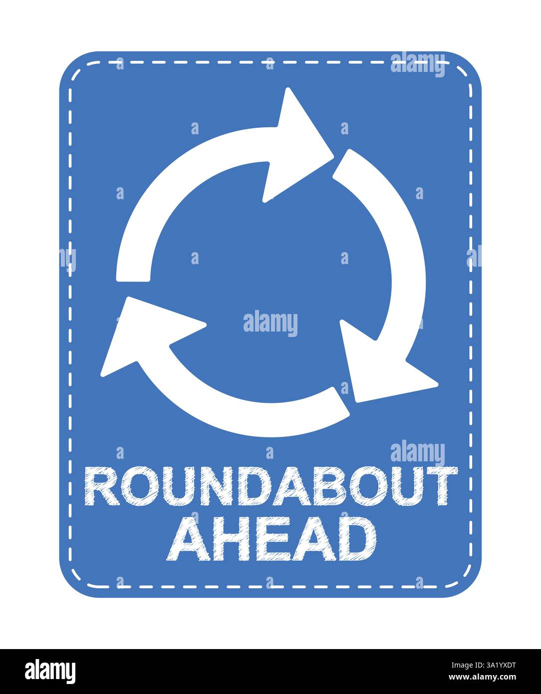 Roundabout ahead traffic sign icon clipart. Road sign turn around arrow symbol clip art in blue ...