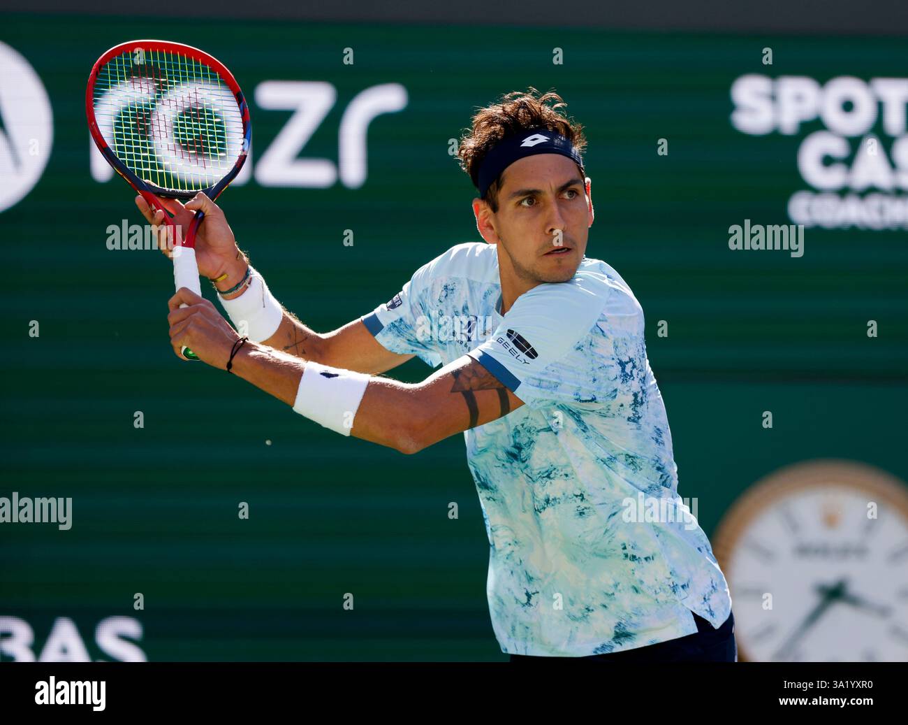 March 10, 2025 Alejandro Tabilo (CHI) returns a shot against Taylor Fritz during the 2025 BNP ...