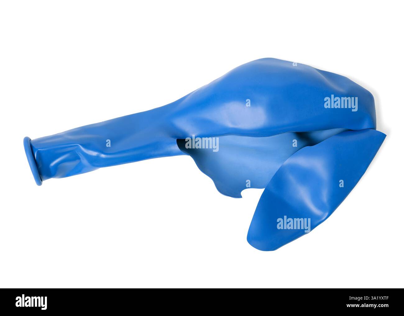 One blue popped balloon isolated on white, top view Stock Photo - Alamy