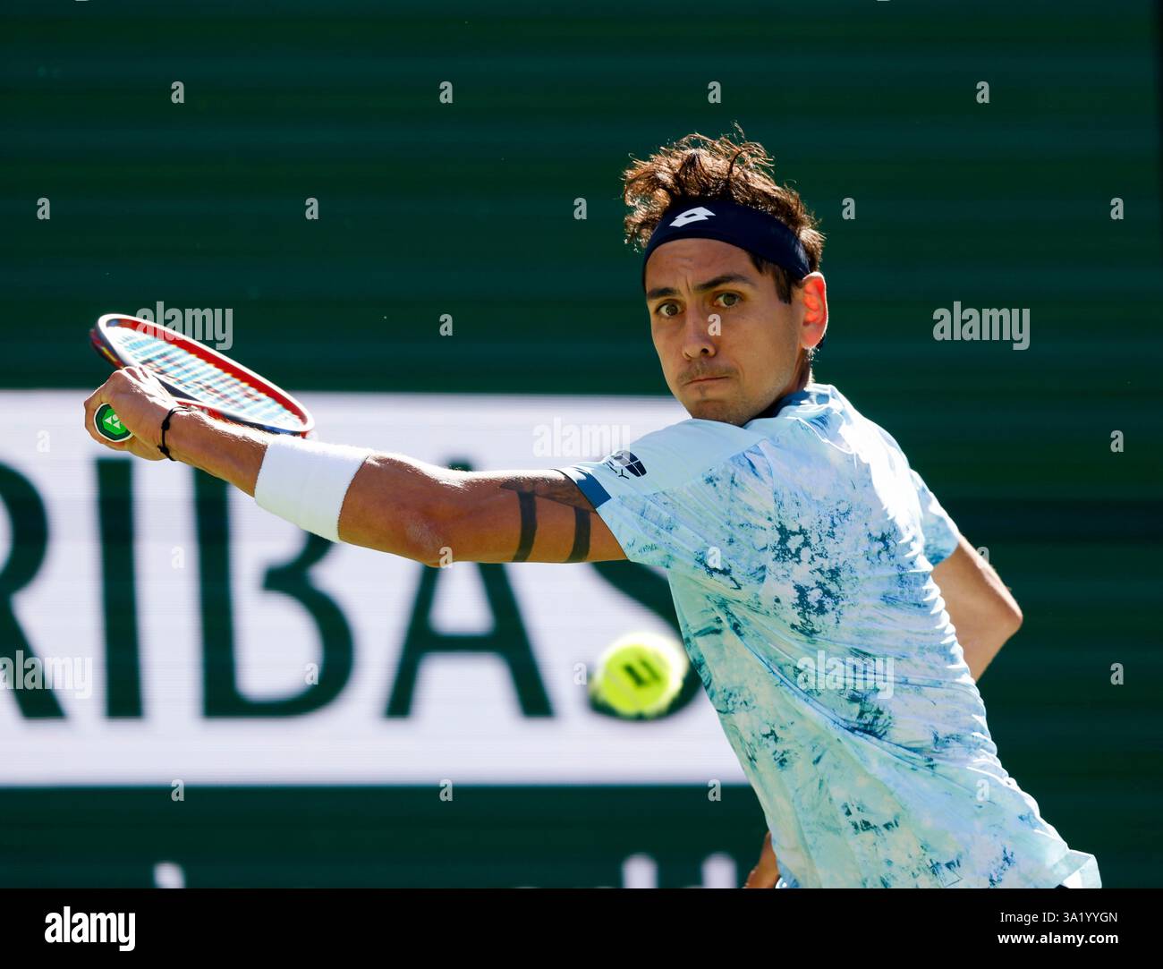 March 10, 2025 Alejandro Tabilo (CHI) returns a shot against Taylor Fritz during the 2025 BNP ...