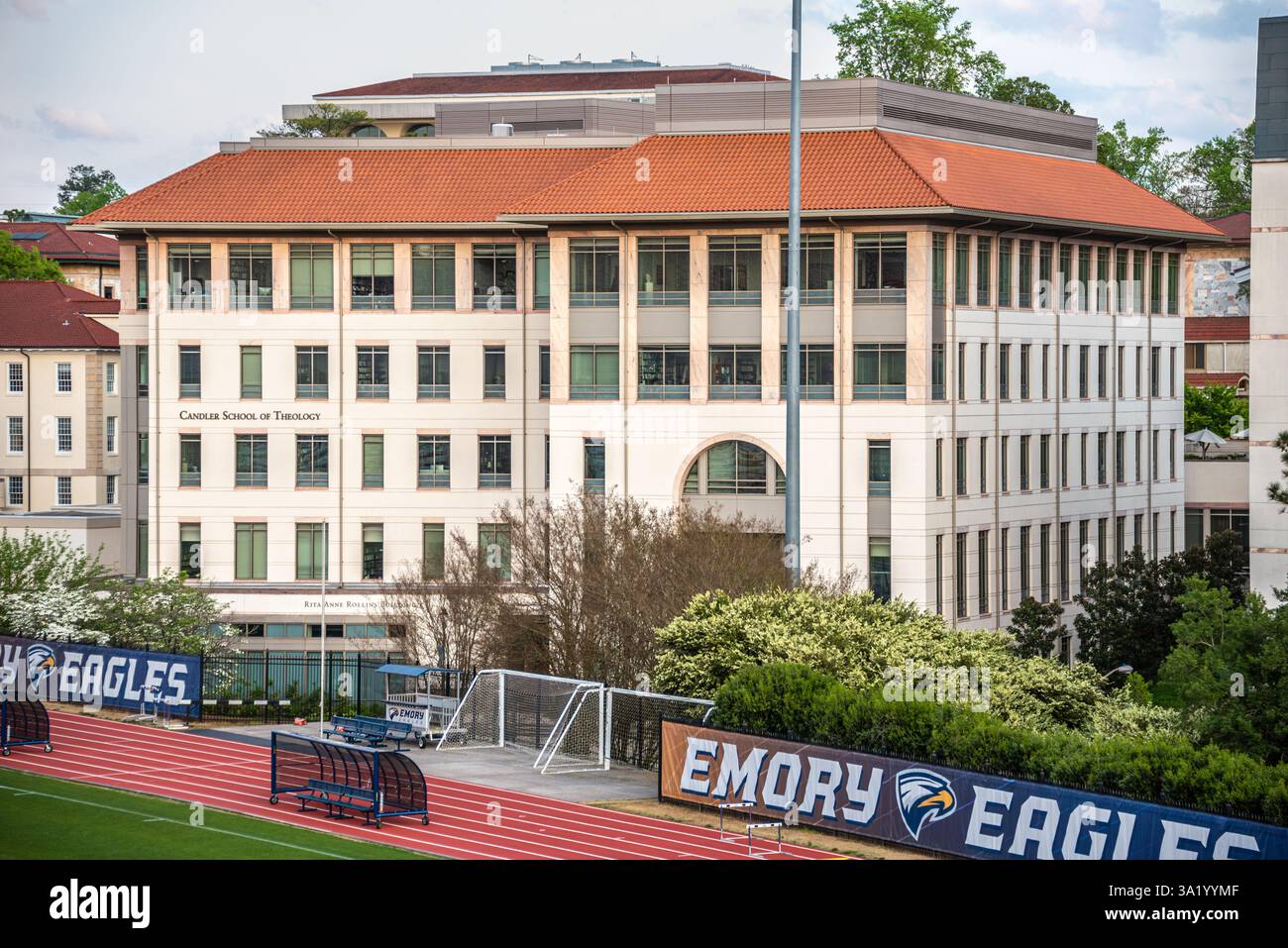 Candler School of Theology building and Woodruff Soccer Field on the campus of Emory University ...