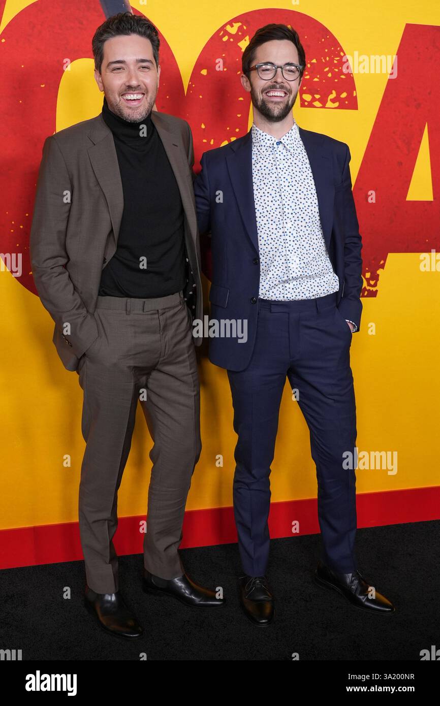 Dan Berk, left, and Robert Olsen arrive at the premiere of "Novocaine ...