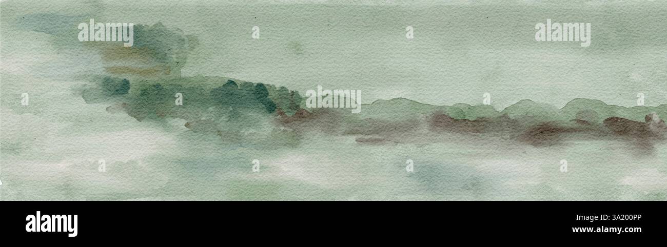 A beautifully tranquil watercolor landscape that showcases soft hues ...