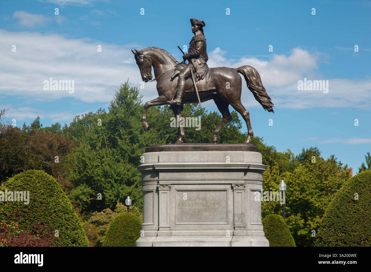 The George washington horseback riding statue at the public garden in ...
