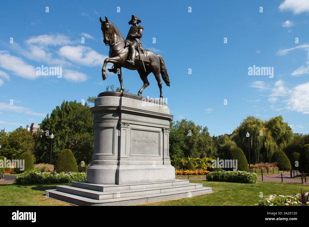 The George washington horseback riding statue at the public garden in ...