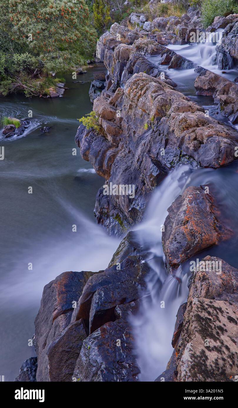 Long exposure blurred water image of Montana Falls waterfall cascade ...