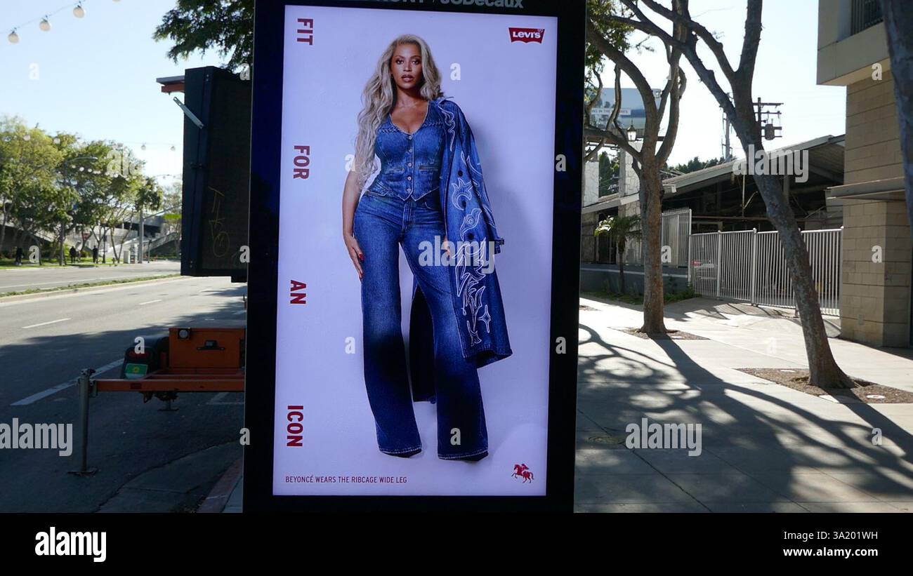 Los Angeles, California, USA 9th March 2025 Singer Beyonce Levis Poster Billboard on March 9 ...
