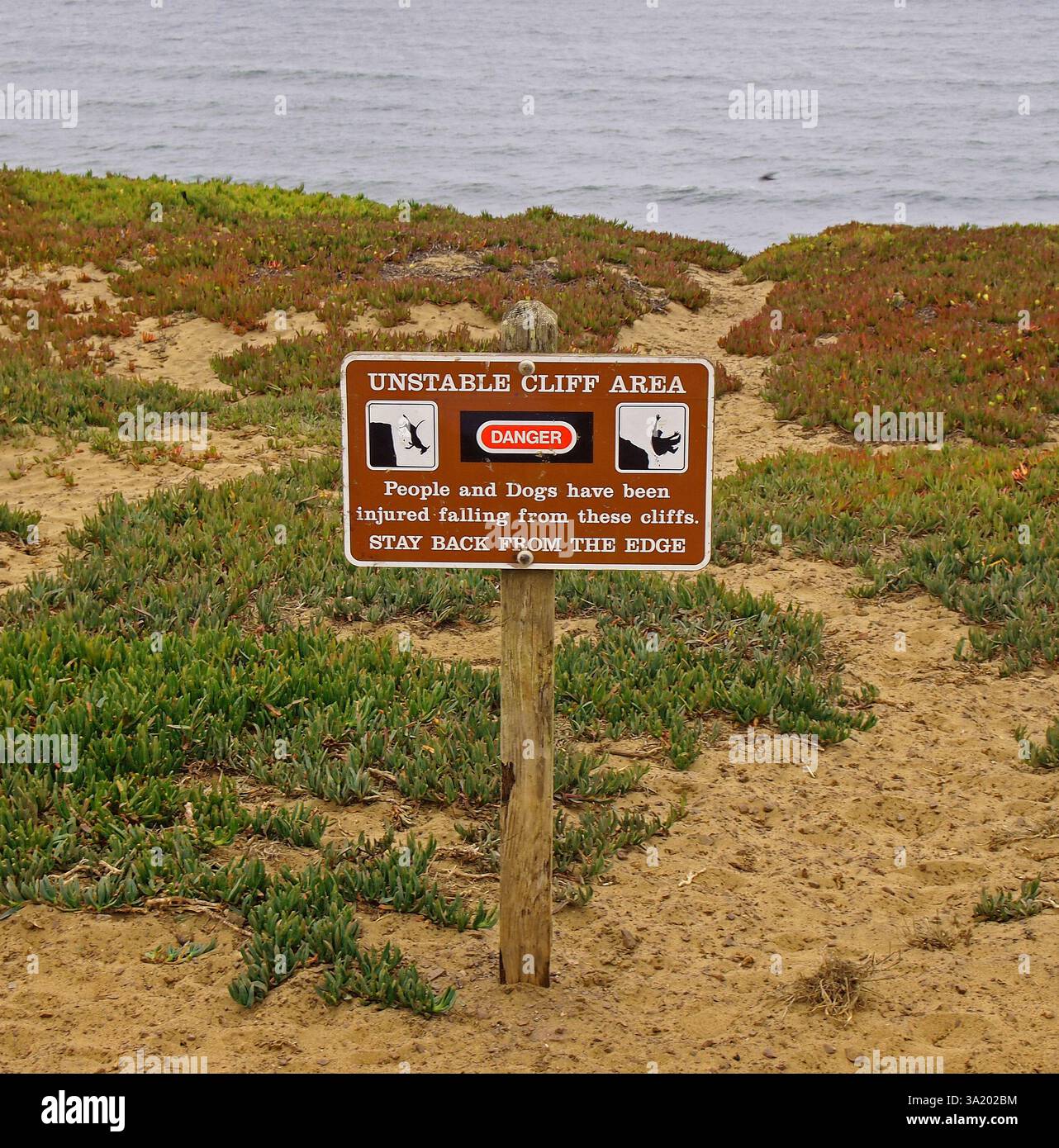 danger, unstable cliff area, people and dogs have been injured falling ...