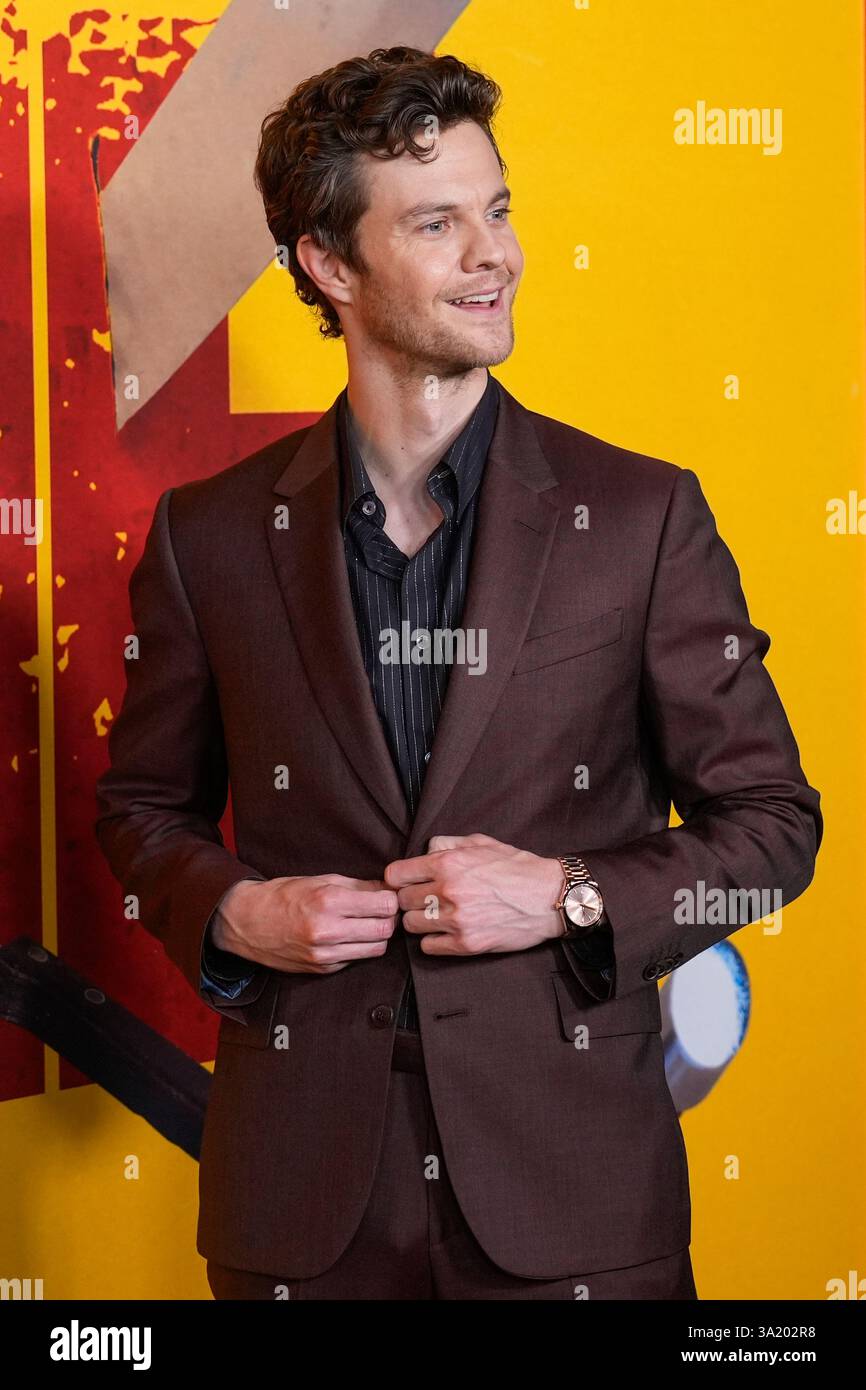 Jack Quaid arrives at the premiere of "Novocaine" on Monday, March 10 ...
