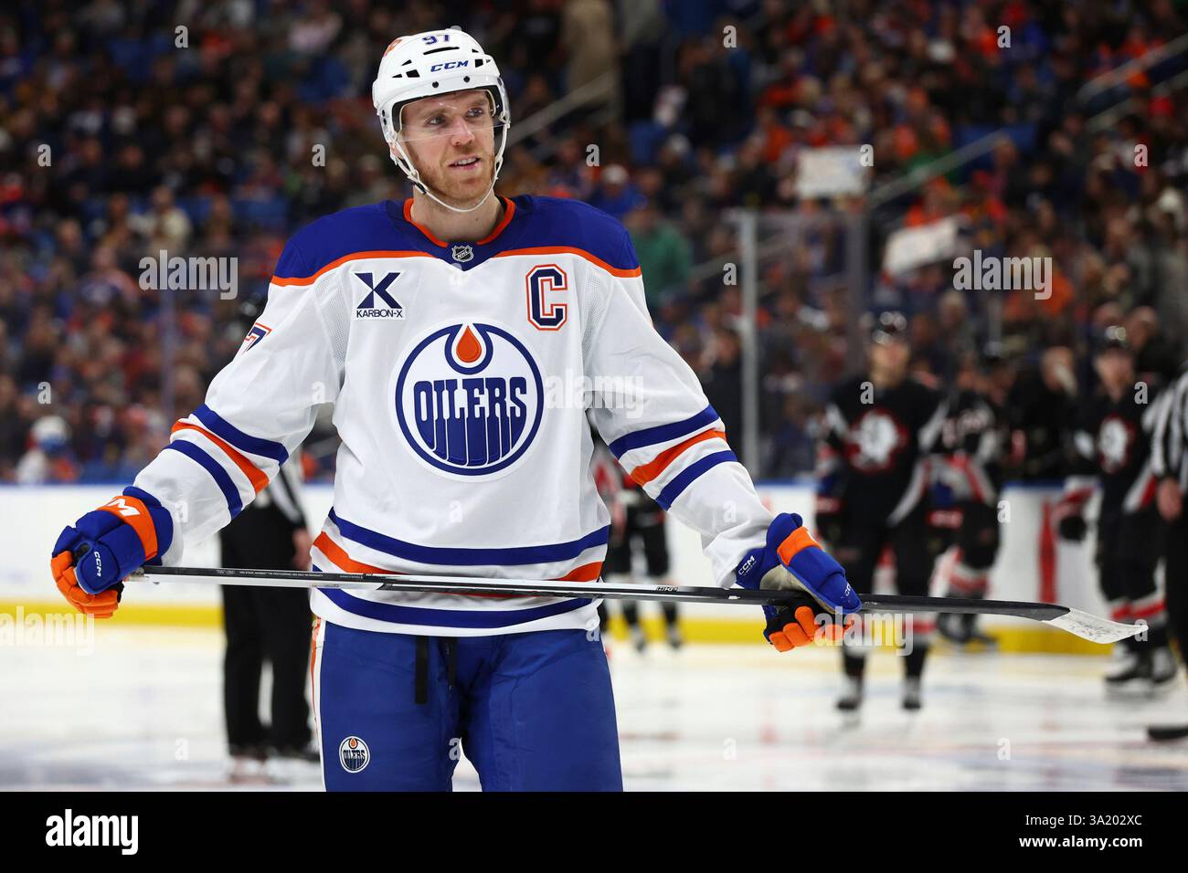 Edmonton Oilers center Connor McDavid (97) skates during the second ...