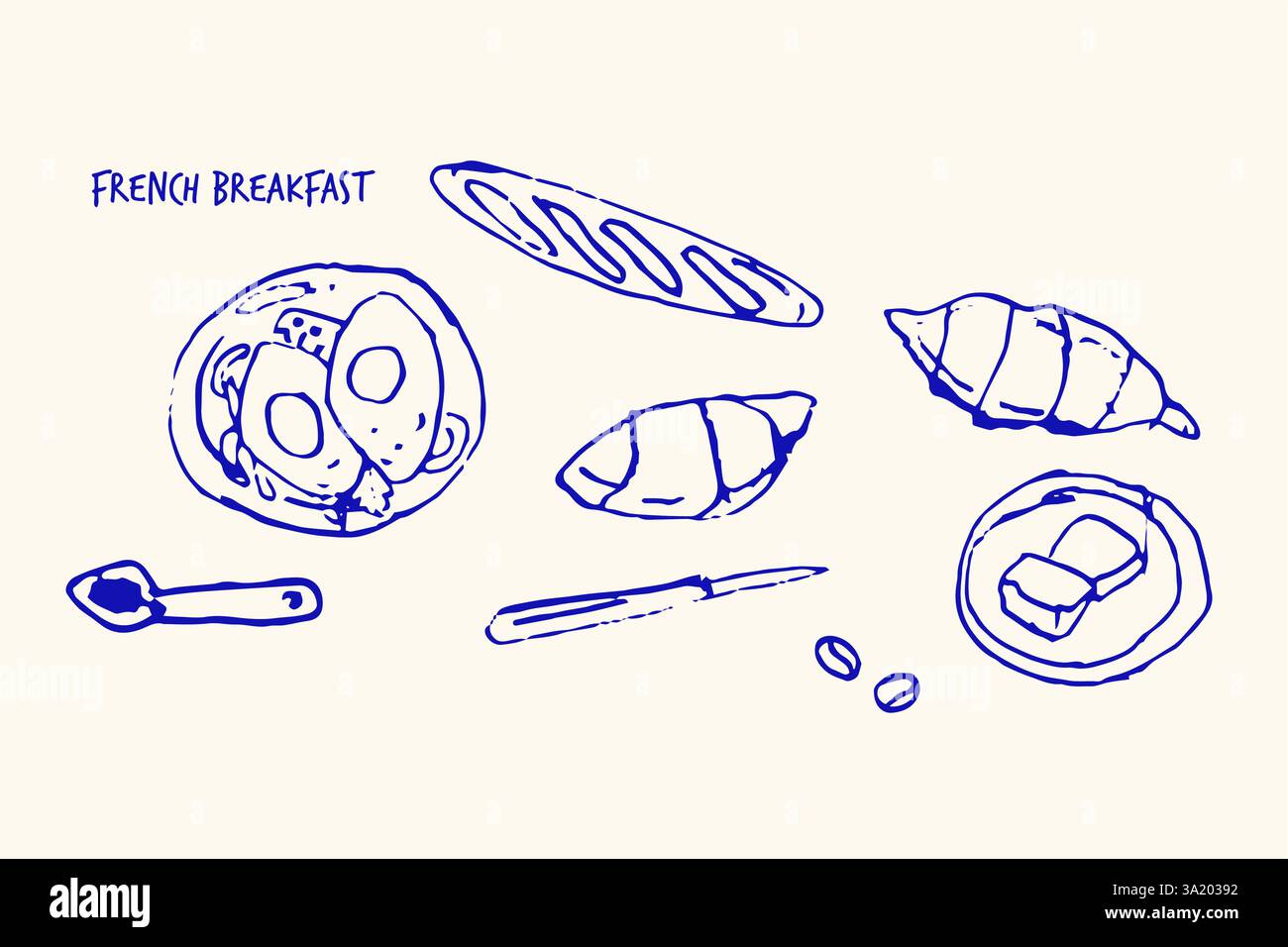 French breakfast with coffee and pastries for la dolce vita theme Stock ...