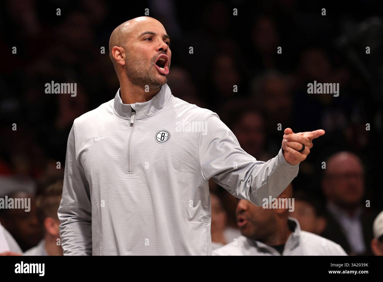 Brooklyn Nets head coach Jordi Fernandez stands on the court during the ...