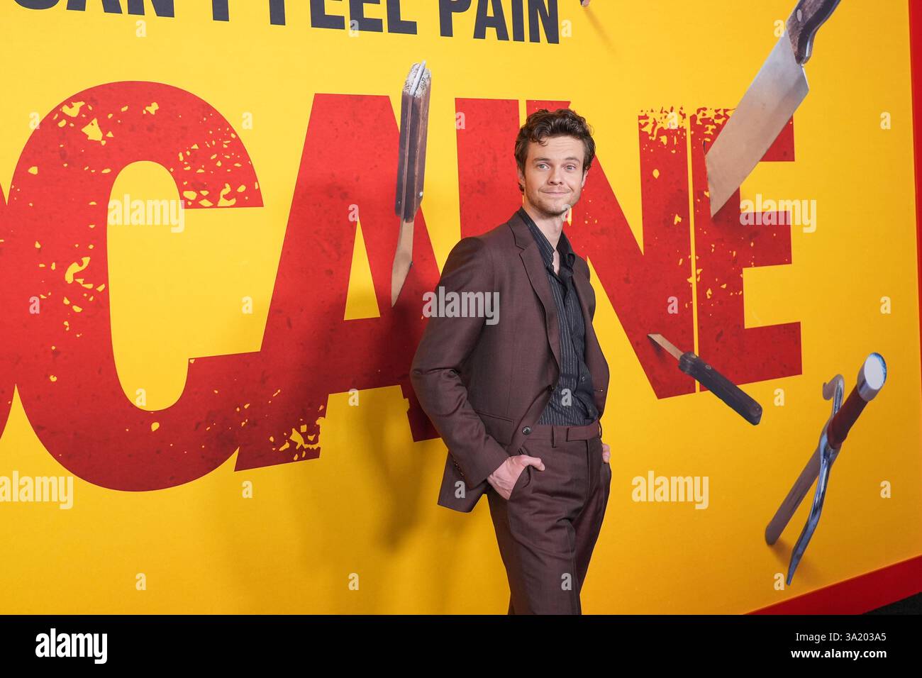 Jack Quaid arrives at the premiere of "Novocaine" on Monday, March 10 ...