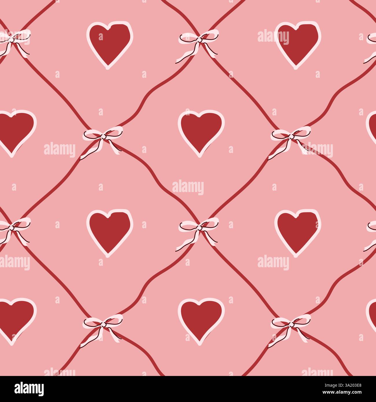 Red and pink heart pattern with ribbons on diagonal grid Stock Vector ...