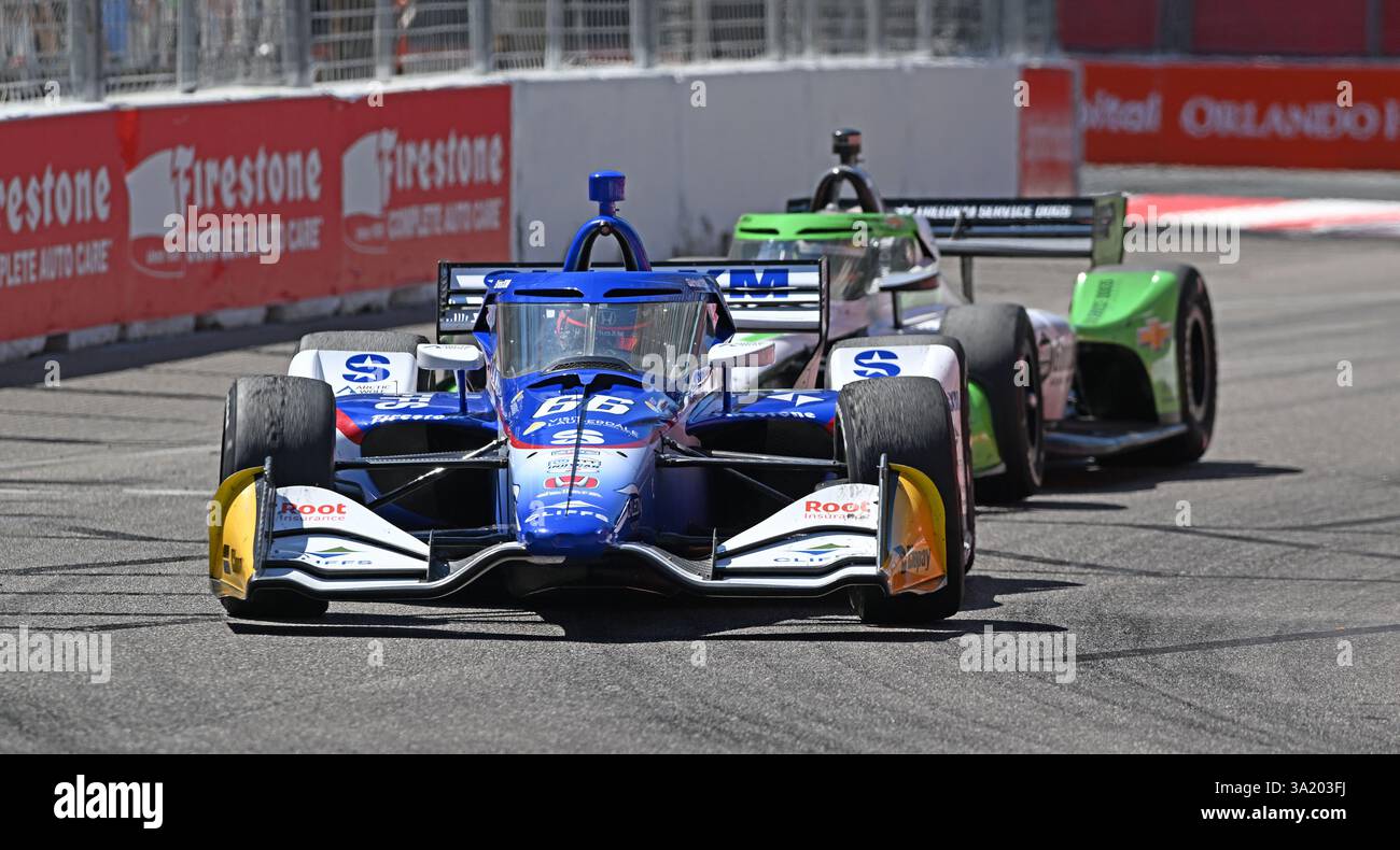 IndyCar driver Marcus Armstrong navigates the street course of the 2025 ...