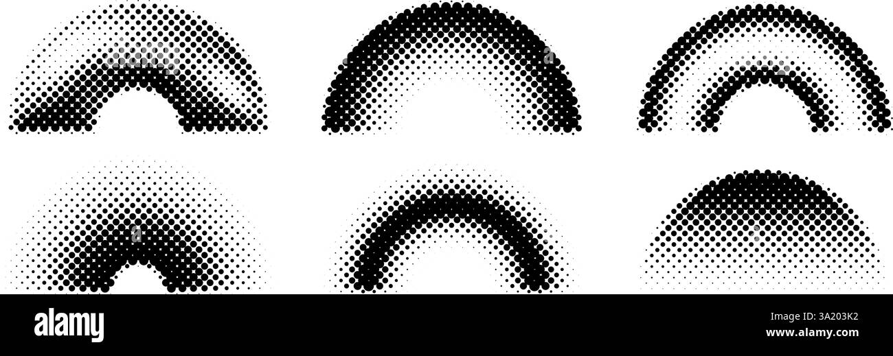 Black halftone arch collection. Different pixelated gradient arc set ...