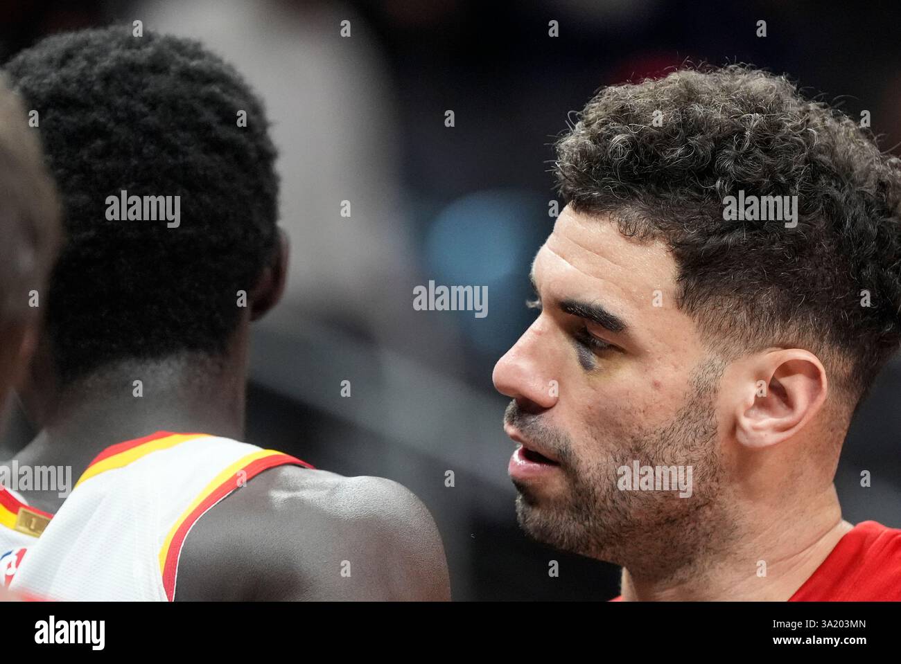Atlanta Hawks forward Georges Niang (20) stands in the bench area ...