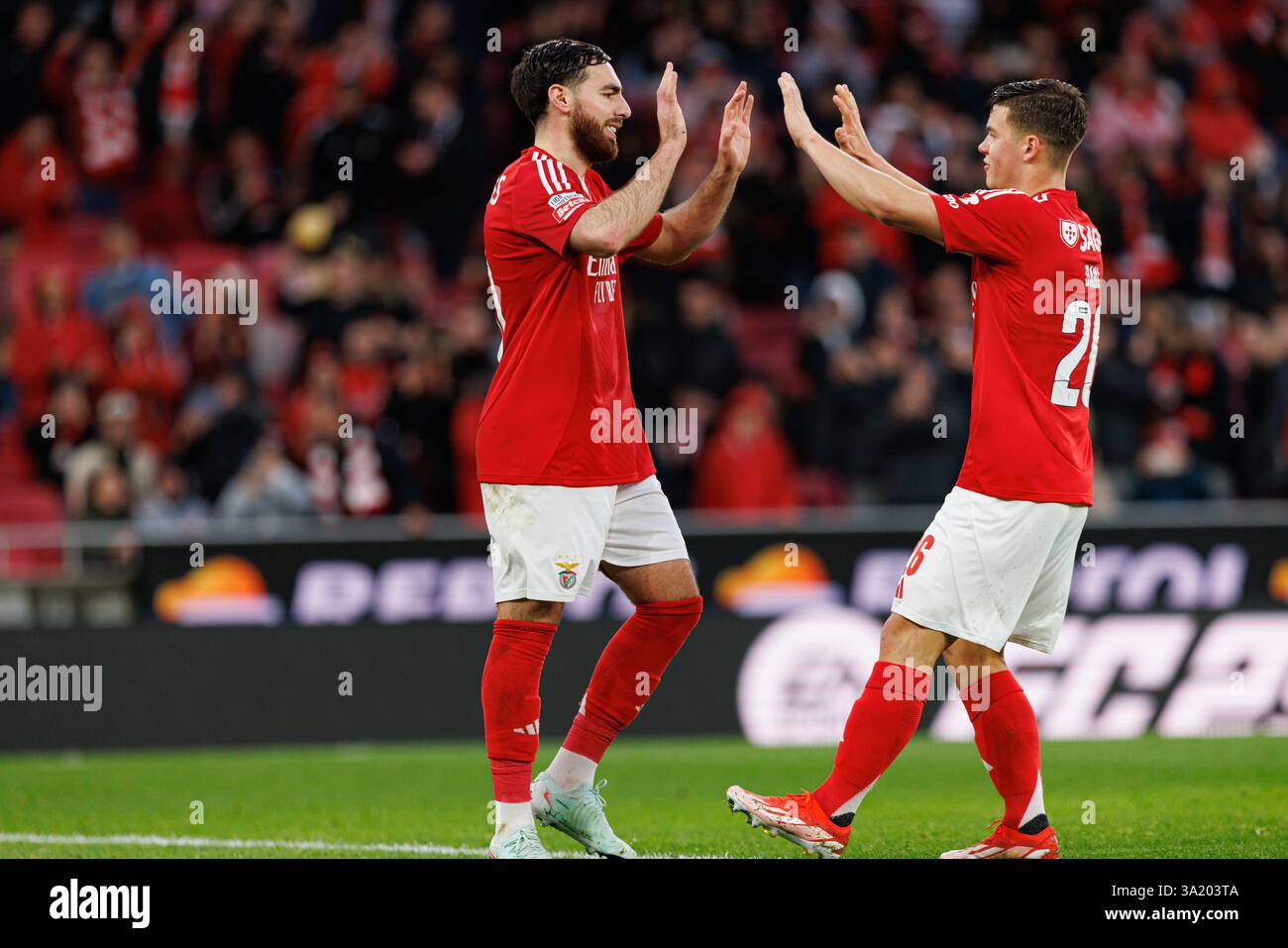 Orkun Kokcu and Samuel Dahl seen celebrating after scoring goal during ...