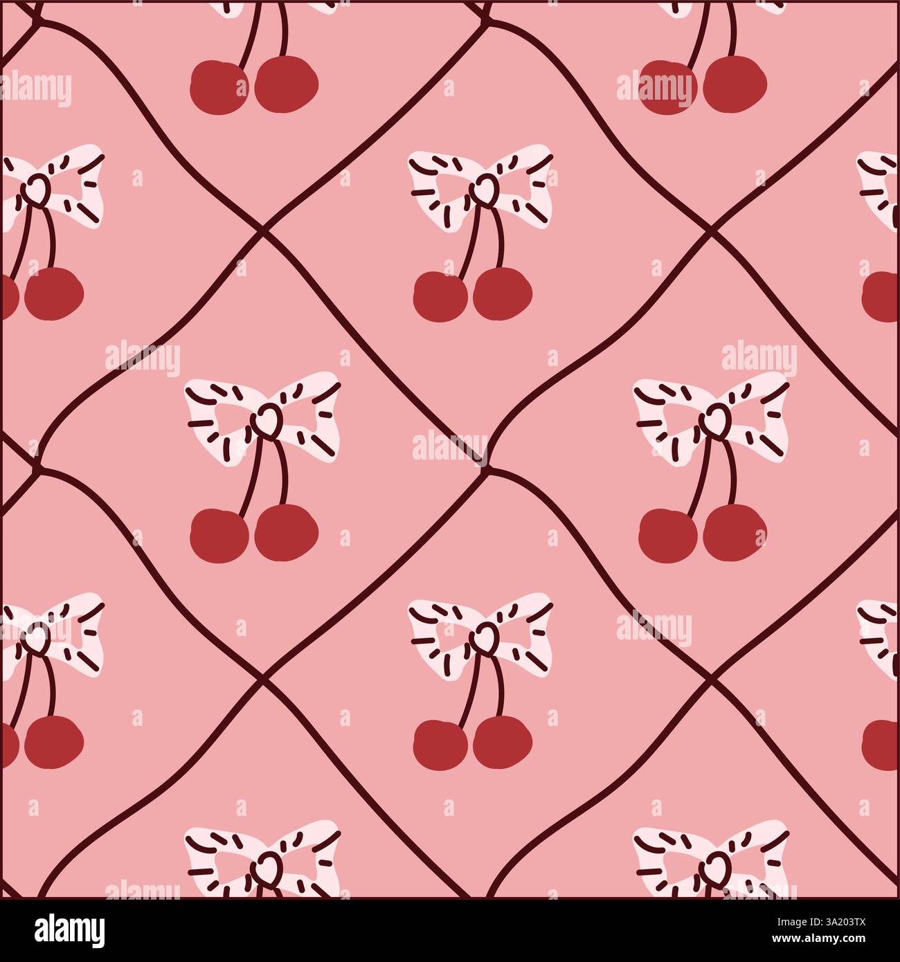 Retro pink cherry and bow pattern on diamond background Stock Vector ...