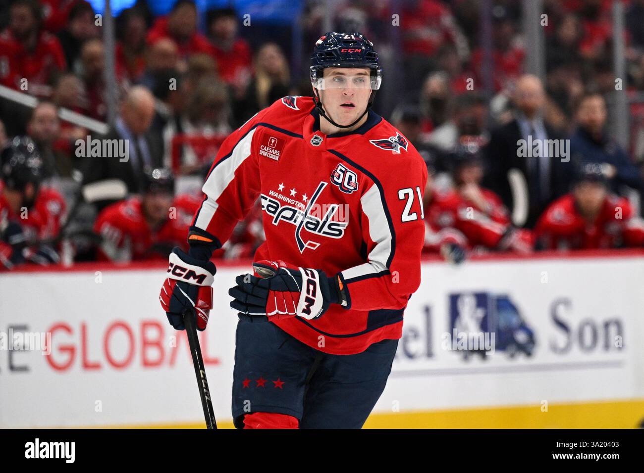 Washington Capitals center Aliaksei Protas (21) in action during the ...