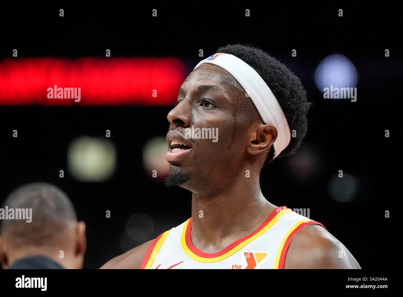Atlanta Hawks forward Onyeka Okongwu (17) walks to the bench during the ...