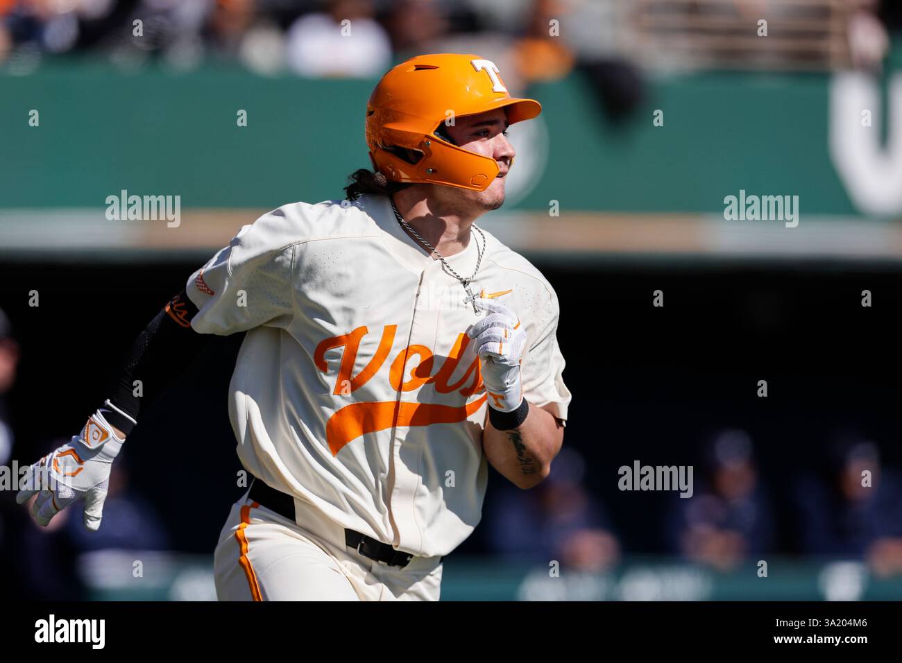 Tennessee Volunteers right fielder Reese Chapman (13) hustles to first ...