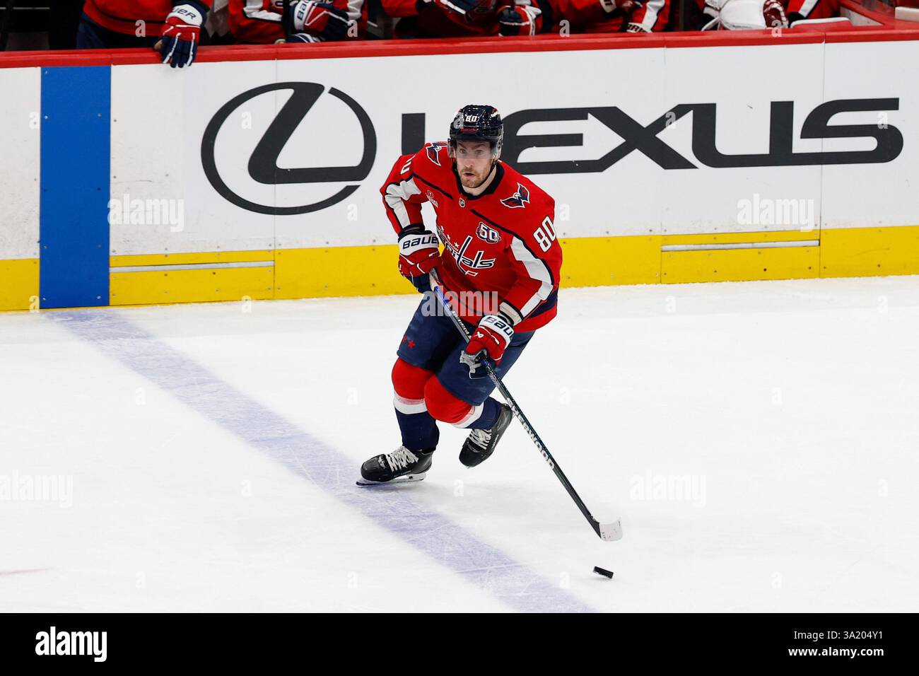 Washington Capitals left wing Pierre-Luc Dubois (80) skates with the ...