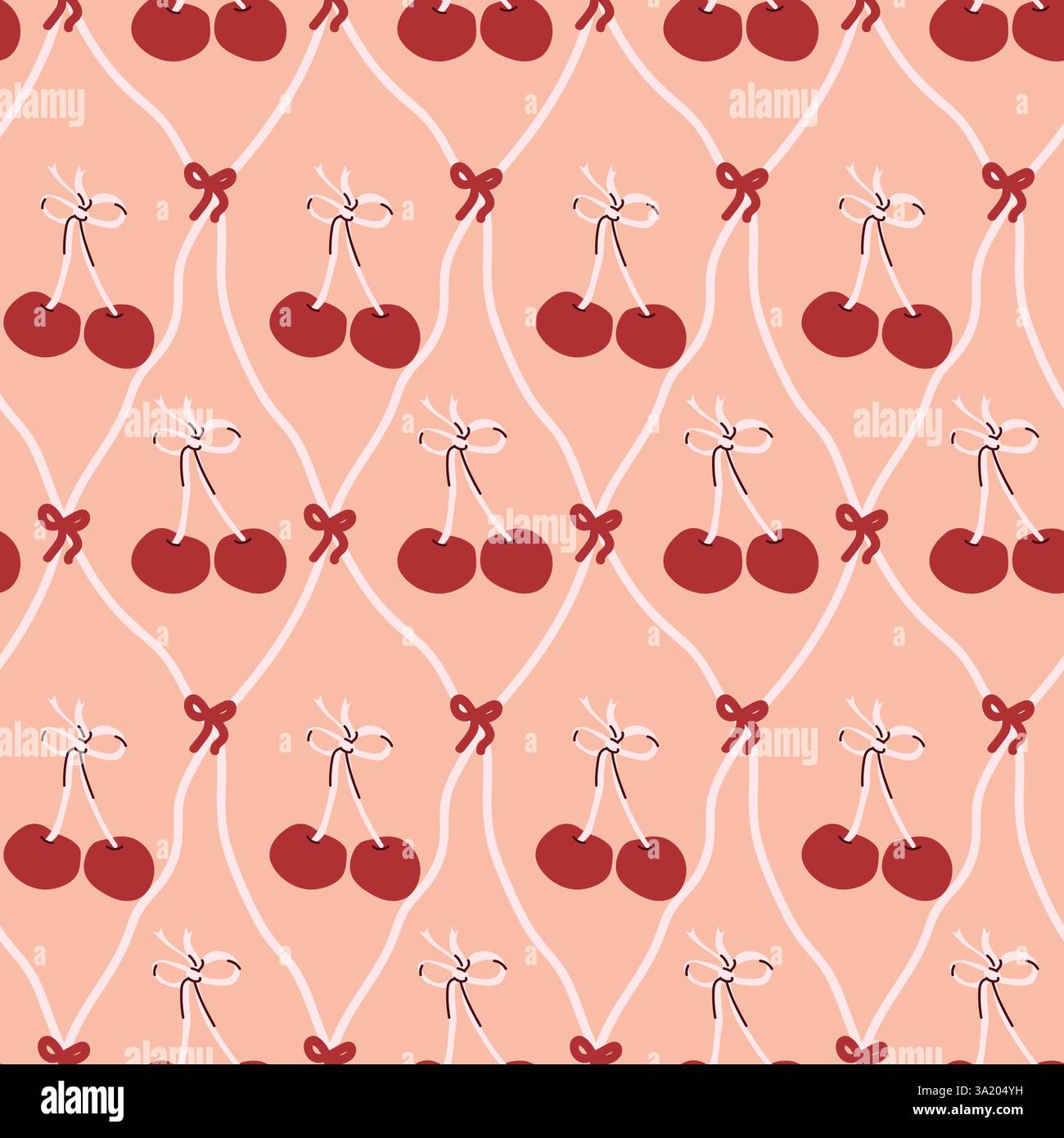 Retro cherry pattern with pink and red bow accents Stock Vector Image ...