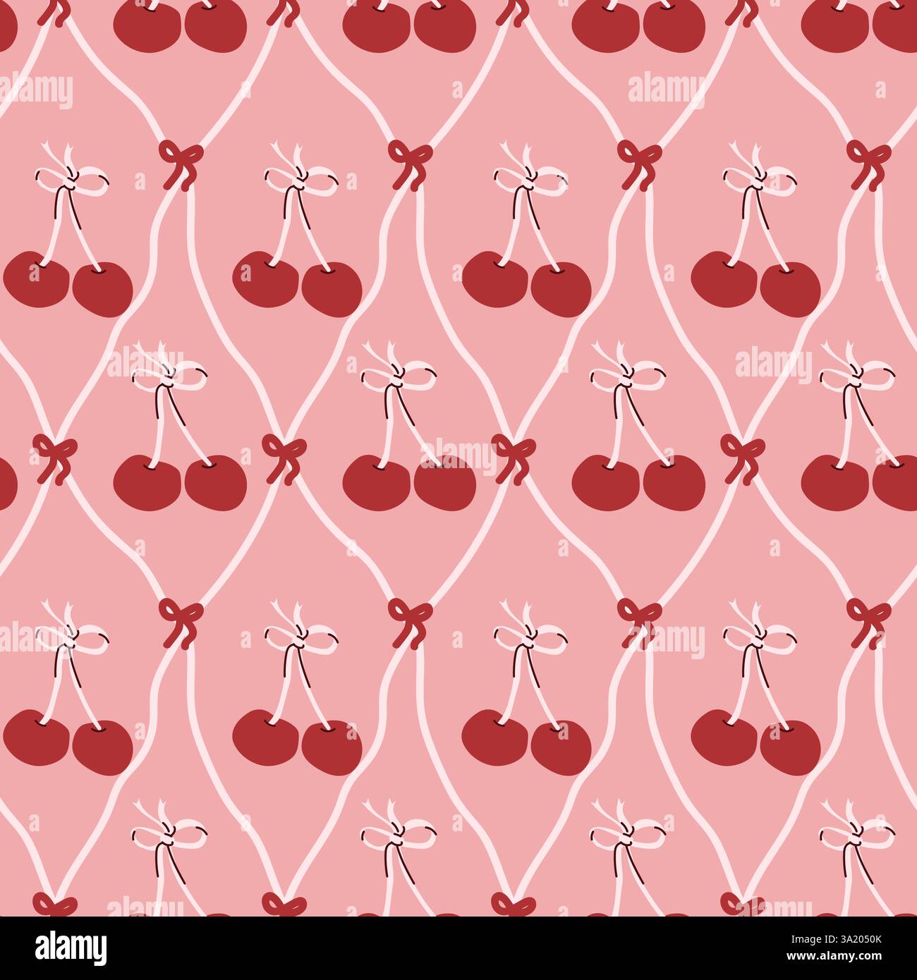 Cherry pattern with bows on pink background in repeating design Stock ...