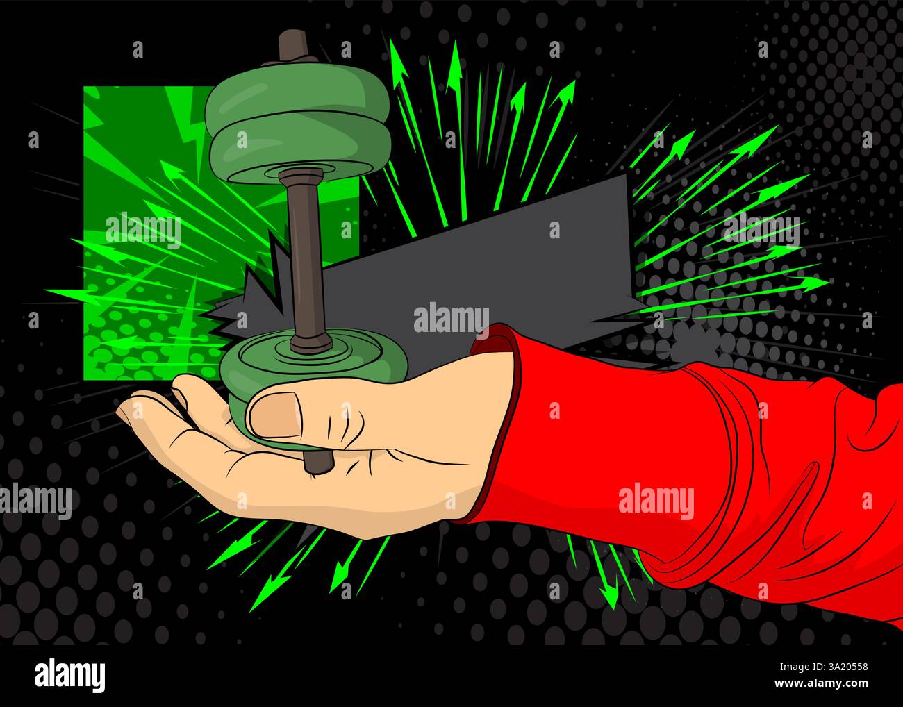 Cartoon, comic book human hands holding Dumbbell. Retro vector comics ...