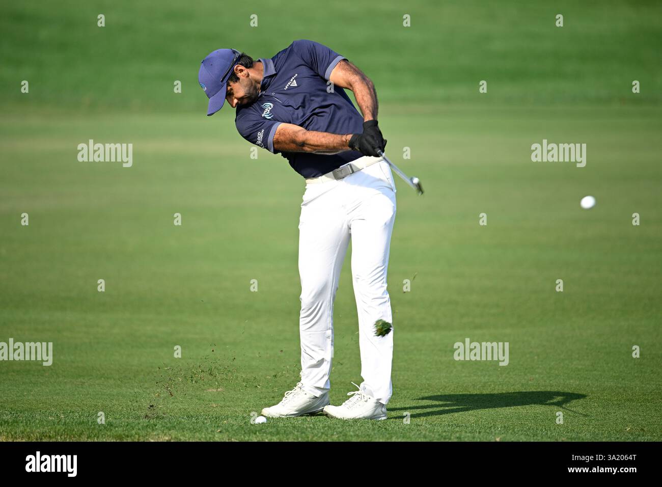 Aaron Rai, of England, hits from the 16th fairway during the final ...
