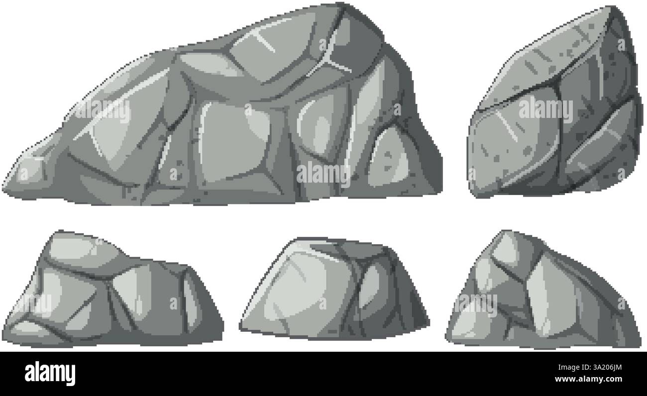 A collection of stylized rock illustrations featuring smooth shading ...