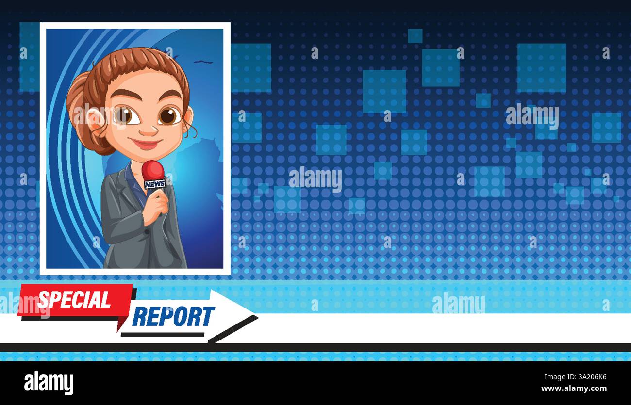 Vector illustration of a news reporter with a microphone, featuring a ...