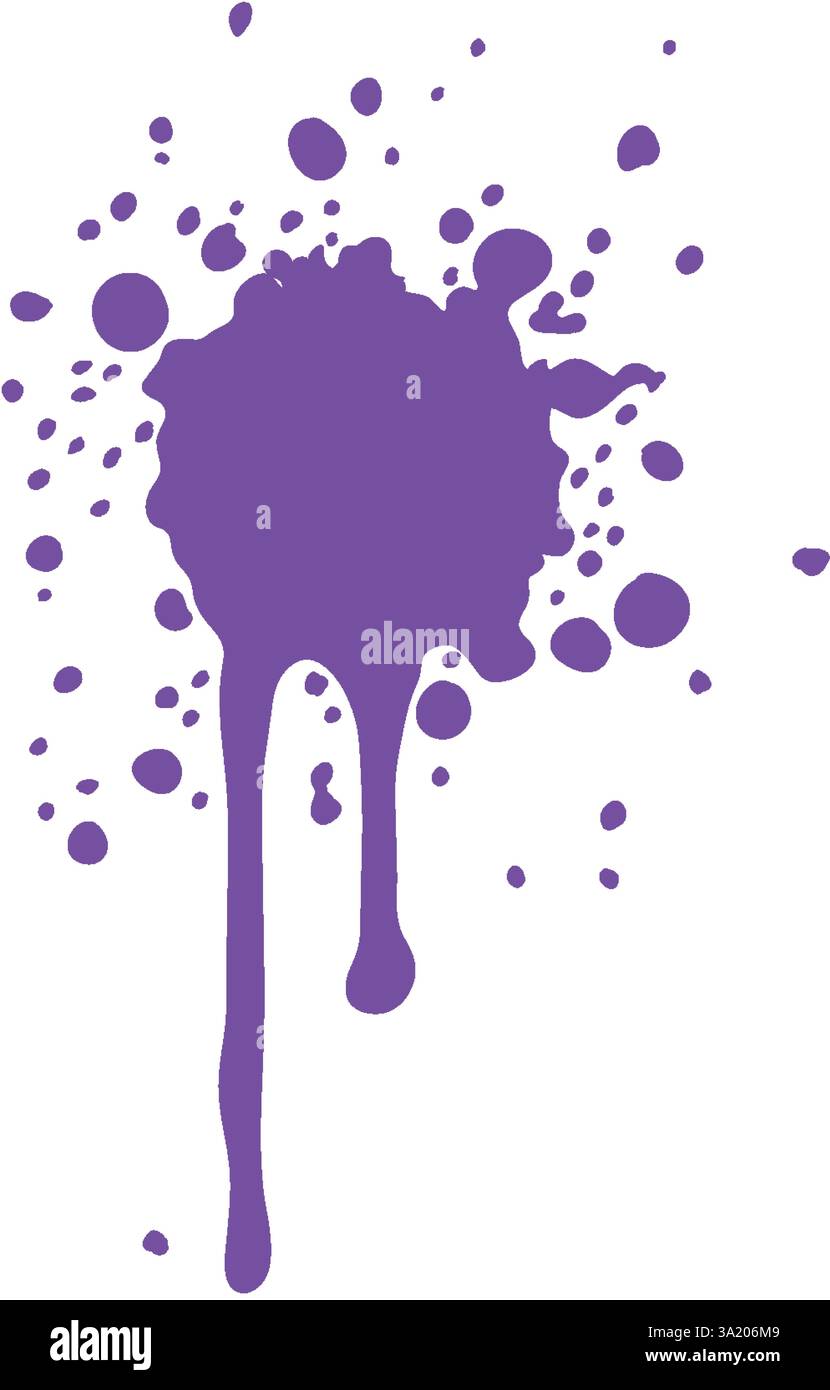 Dynamic vector illustration of a purple paint splash with drips and ...