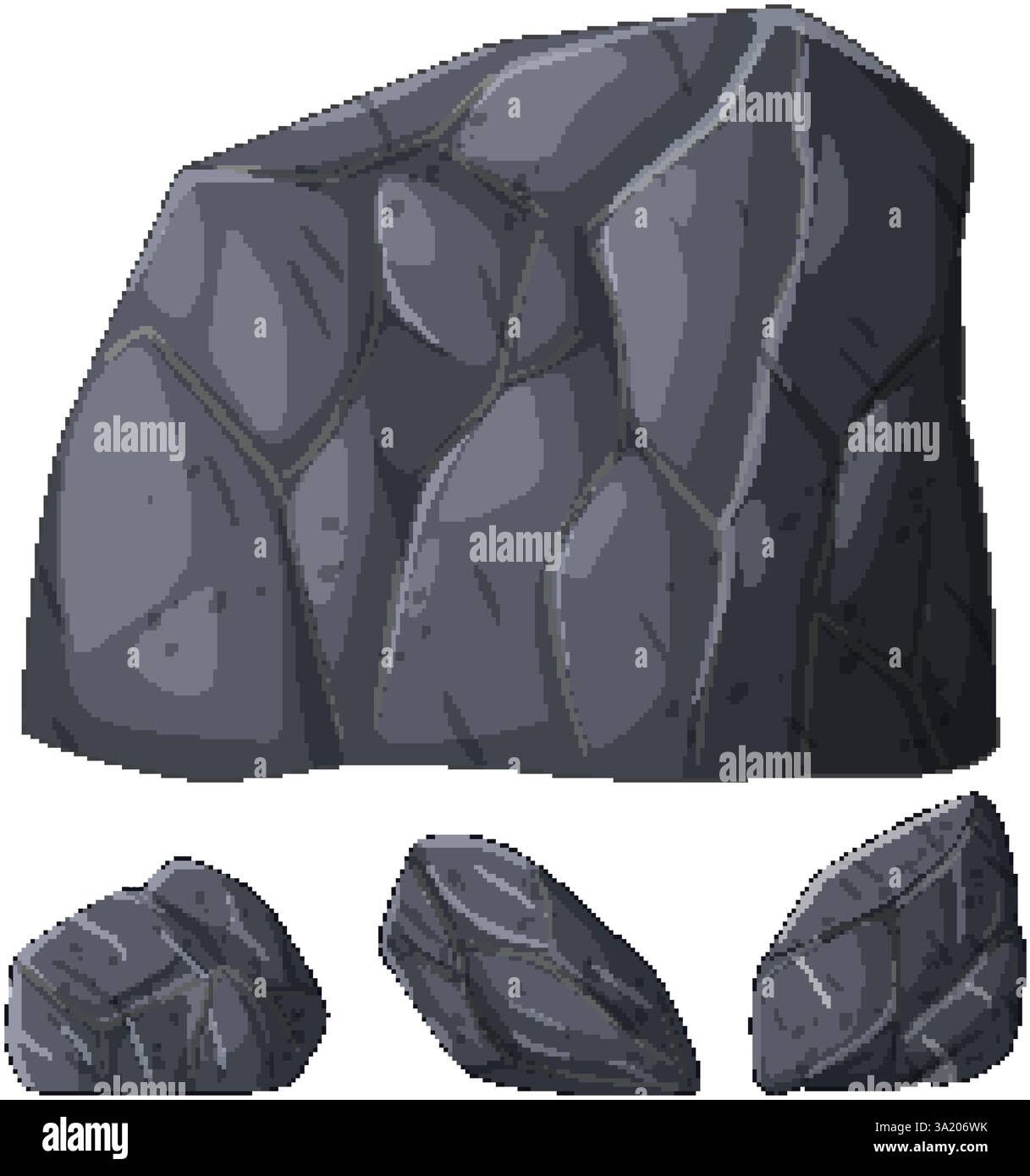 A set of stylized vector illustrations featuring various rock ...