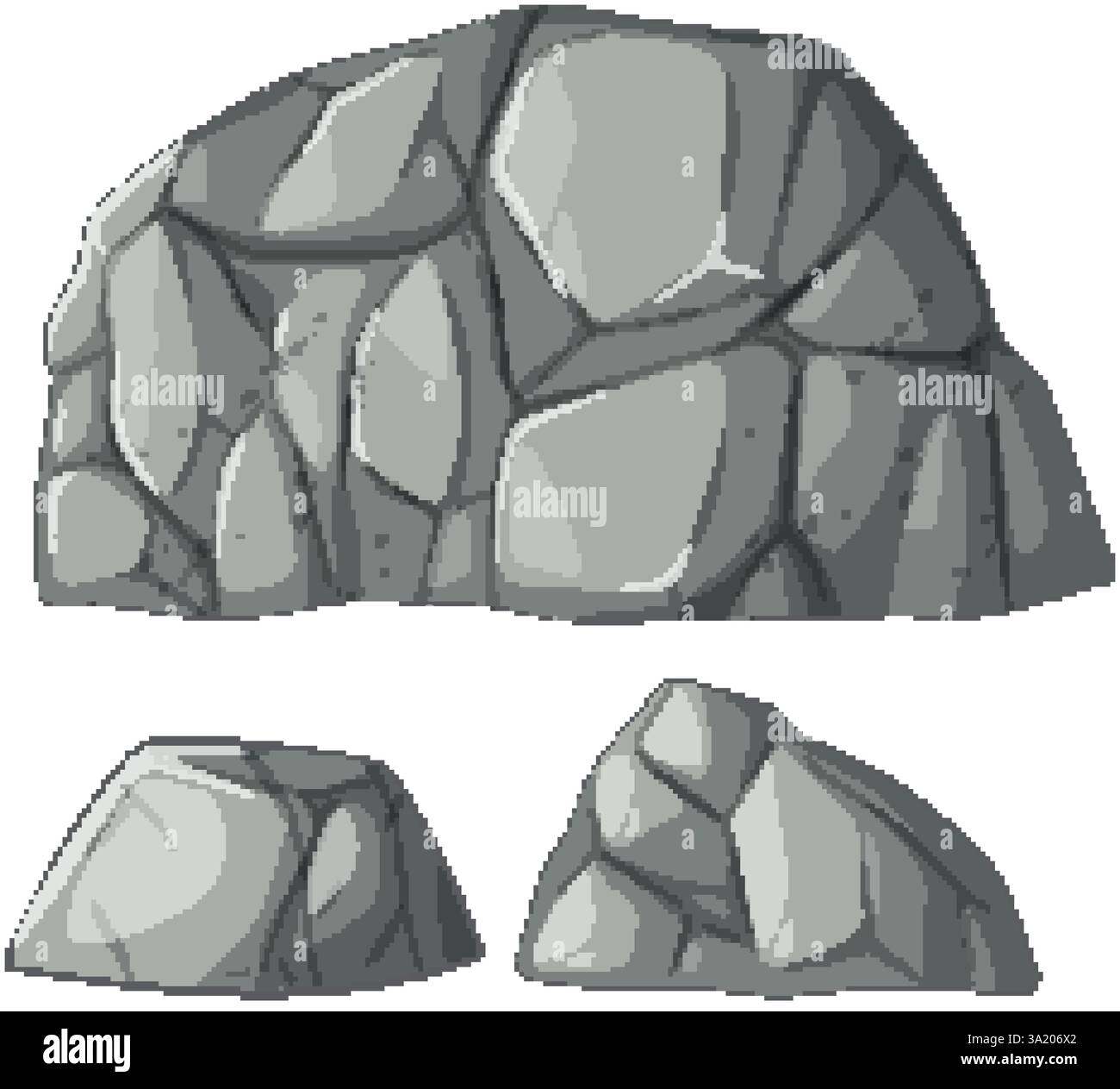 A vector illustration featuring stylized rocks with geometric shapes ...