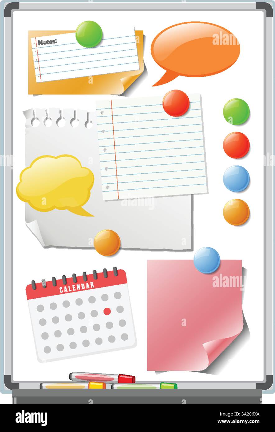 Illustration of a board with notes and speech bubbles Stock Vector ...
