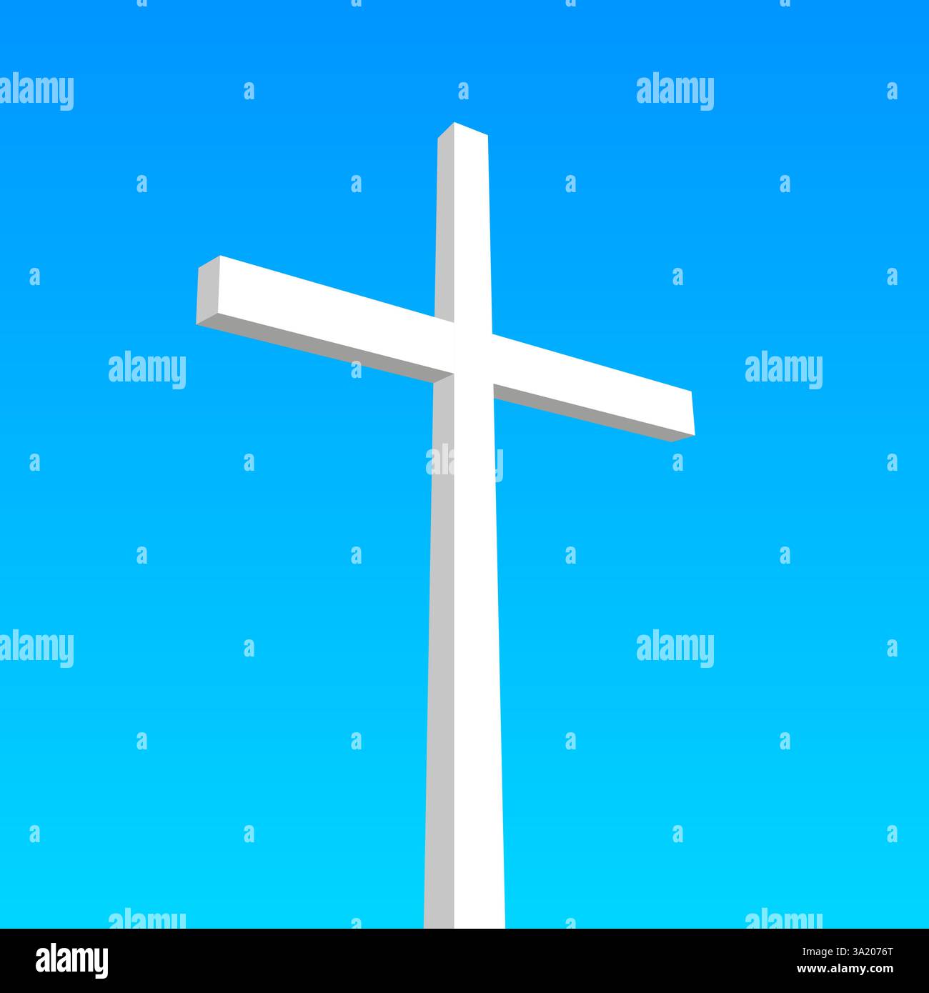 White Christian cross against blue sky. 3D vector illustration isolated ...