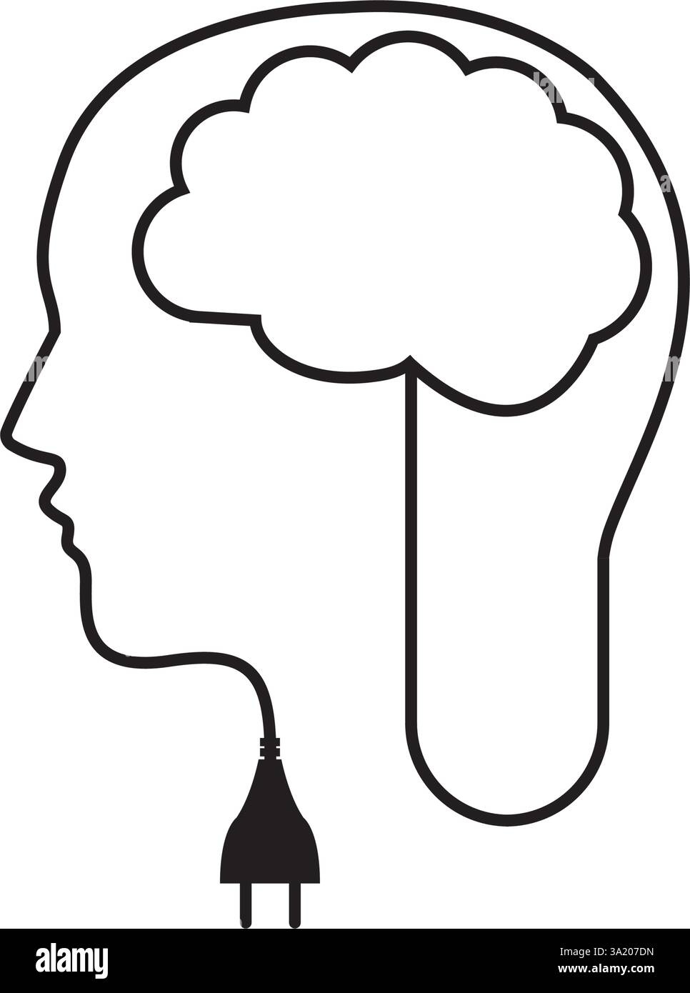 silhouette profile human head with plug connector and cloud vector ...