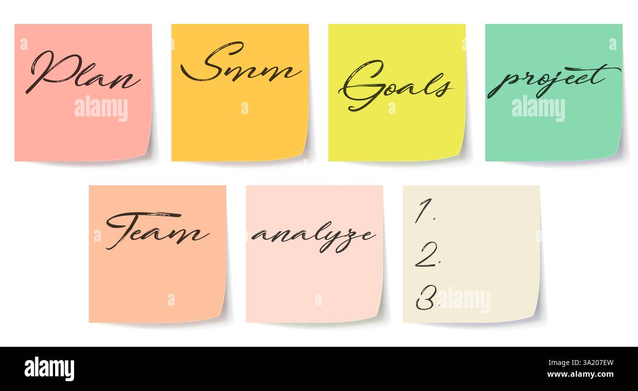 Multi-colored stickers for all seven days of the week. Plan, smm, goal ...