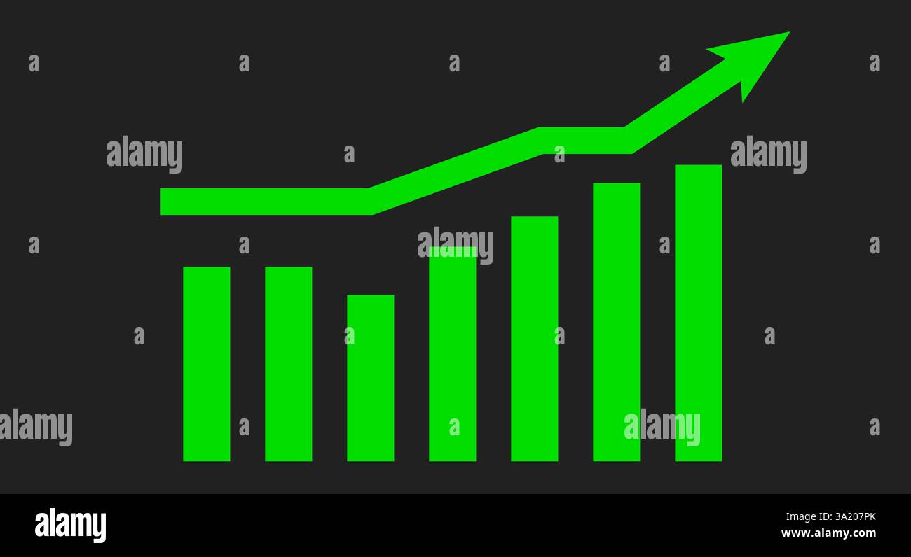 Green ascending chart. Rising graph arrow up. Flat vector illustration ...