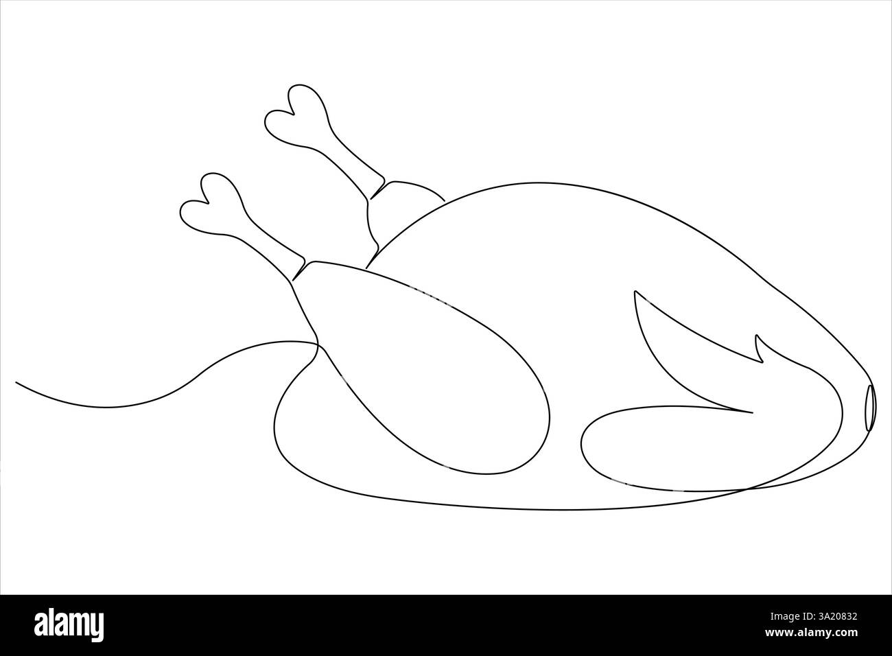 Whole chicken turkey meat continuous one line art drawing of vector ...