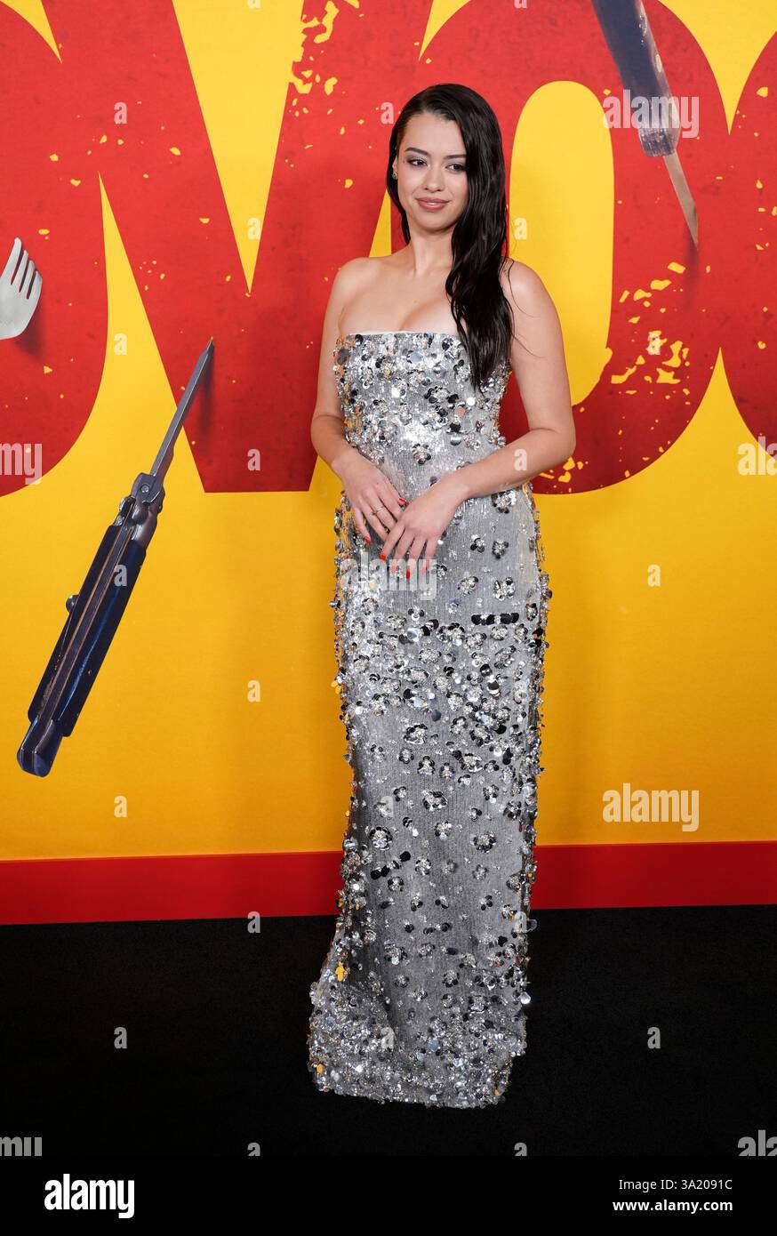 Amber Midthunder poses at the premiere of the film "Novocaine" at ...