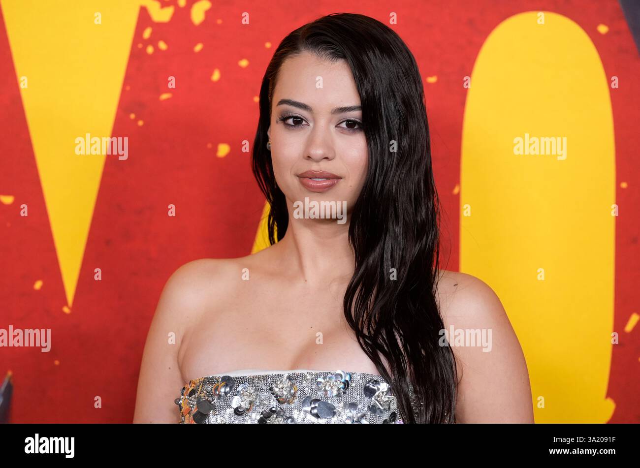 Amber Midthunder poses at the premiere of the film "Novocaine" at ...