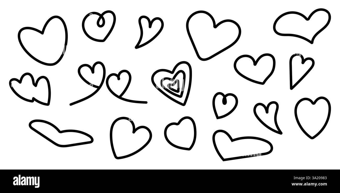 Heart outline set with thick lines, hand-drawn vector Stock Vector ...