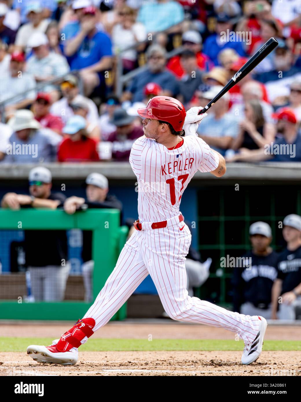 Philadelphia Phillies outfielder Max Kepler hits a home run at a ...