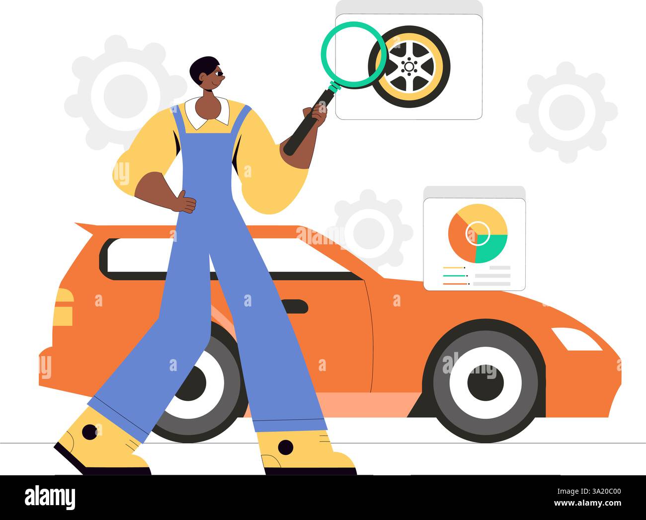 Car Customization and Modifications Vector Illustration featuring a ...