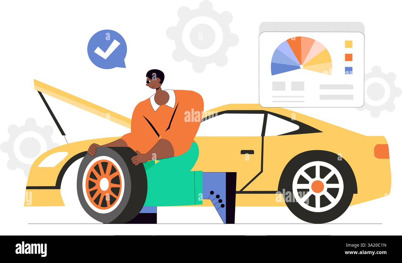 Car Customization and Modifications Vector Illustration featuring a ...